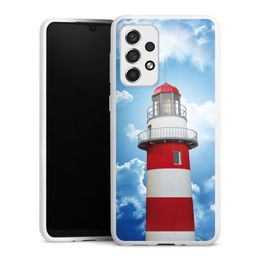 DeinDesign Galaxy A33 5G Handy Silikon H&uuml;lle Case wei&szlig; Handyh&uuml;lle Sky Lighthouse Cloud Silikon Case
