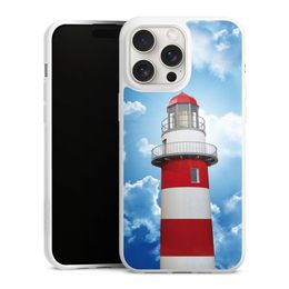 DeinDesign iPhone 15 Pro Max Handy Silikon H&uuml;lle Case wei&szlig; Handyh&uuml;lle Cloud Lighthouse Sky Silikon Case