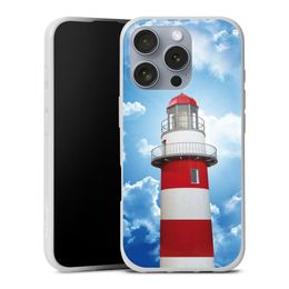 DeinDesign iPhone 16 Pro Handy Silikon H&uuml;lle Case wei&szlig; Handyh&uuml;lle Cloud Lighthouse Sky Silikon Case