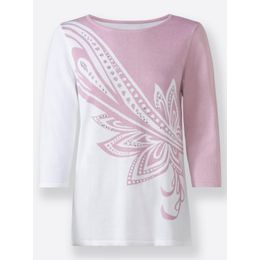 sheego Gro&szlig;e Gr&ouml;&szlig;en Feinstrickpullover mit platziertem Druck vorne, ecru-hellros&eacute;-bedruckt, Gr&ouml;&szlig;e 50 - Damen