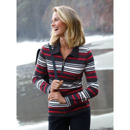 WITT Damen Poloshirt mit kurzem Zipper, rot-schwarz-geringelt, Gr&ouml;&szlig;e 36