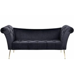 Beliani Chaiselongue Schwarz Samt Universal mit Goldenen Metallfüßen Klassisch Retro Modern für Wohnzimmer Schlafzimmer Salon Flur