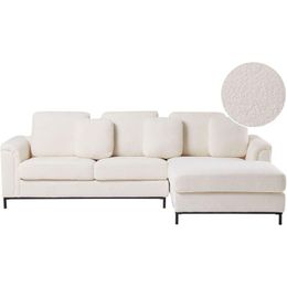 Beliani Ecksofa Weiß Bouclé Stoffbezug L-Form Linksseitig Modern Zierkissen Polstersofa Stoffsofa Wohnzimmer