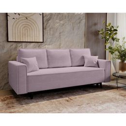 Schlafsofa 225 cm Nela - Klappsofa, Schlafcouch - Sofa mit Bettkasten, Skandinavischer Stil - Samtstoff (Rosa - Lincoln 61) - Rosa