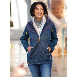 Fleecejacke Casual Looks, Damen, Gr. 42, blau (türkis, marine, meliert), 100% Polyester, Webware:100% Polyester, meliert, gemustert, mehrfarbig, Langarm, Jacken