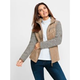 Fleecejacke Inspirationen, Damen, Gr. 44, beige (sand, meliert), 100% Polyester, Futter:60% Baumwolle, 40% Polyester, Ärmel:20% Wolle, 70% Polyacryl, 10% Polyamid, meliert, Langarm, Jacken