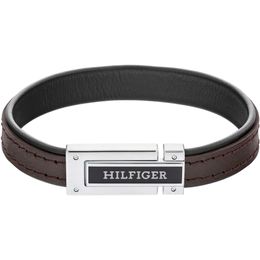 Armband Tommy Hilfiger "SS24 FLAT, 2790559, 2790560, 2790561", braun (dunkelbraun, edelstahlfarben), Armbänder, Herren, Leder-Edelstahl, Leder, Edelstahl, mit Emaille