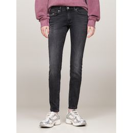 Skinny-fit-Jeans Tommy Jeans "Tommy Jeans Damenjeans Low Waist Skinny", Damen, Gr. 30, Länge 32, schwarz (denim schwarz2), Denim/Jeans, Obermaterial: 90% Baumwolle, 7% Elastomultiester, 3% Elasthan, leichte Abriebeffekte, casual, skinny fit knöchelfrei, Jeans, mit Waschung, Logo-Badge