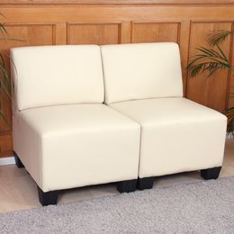 Mendler Modular 2-Sitzer Sofa Couch Lyon, Kunstleder creme, ohne Armlehnen