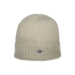 Beanie Gant "Mütze SHIELD WOOL BEANIE", Damen, beige (creme), Obermaterial: 80% Wolle mw. 20% Polyamid PA., Mützen