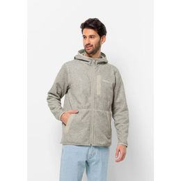 Fleecejacke Jack Wolfskin "TANNENSPUR HOODED JKT M", Herren, Gr. XL (54/56), weiß (cotton, weiß), 1. OBERSTOFF 100% POLYESTER 2. OBERSTOFF 100% POLYAMID FUTTER 100% POLYESTER, Jacken