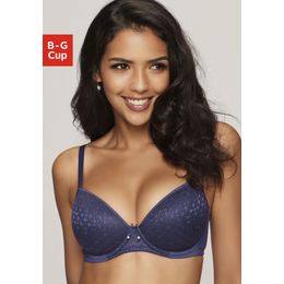Schalen-BH Lascana, Damen, Gr. 100, Cup G, blau (marine), Spitze, Obermaterial: 86% Polyamid, 14% Elasthan, Klassisch, BHs, mit Spitze über nahtlosen Cups, auf Formbügel, Dessous