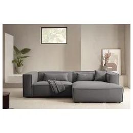 Ecksofa "PIARA mit Kedernaht in Cord oder Leinenoptik, moderne Couch in L-Form", grau (anthrazit), B:267cm H:66cm T:167cm, 100% Polyester, LeGer Home by Lena Gercke, Sofas, wahlweise Ottomane rechts/links, schwarze Füße, bequemer Sitzkomfort