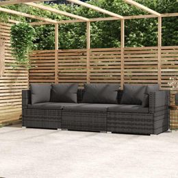 3-Sitzer-Sofa Loungesofa Couch Modern mit Kissen Grau Poly Rattan DE73939