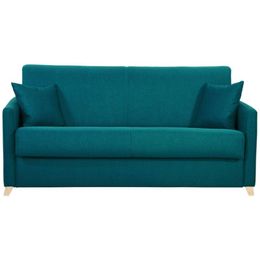 Miliboo Skandinavische Schlafcouch entenblau aus hellem Holz mit Matratze 18 cm 3-Sitzer skandy