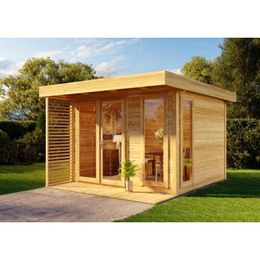 Carlsson Alpholz Gartenhaus Aldo-28 d Gartenhaus aus Holz , Holzhaus mit 28 mm Wandstärke, Blockbohlenhaus mit Montagematerial