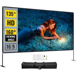 VEVOR 394,2 cm Leinwand Beamer Bequemes Tragen, Größe 311 x 175 cm Leinwand Schneller Aufbau Projektionsleinwand Rolloleinwand Heimkino Mobile