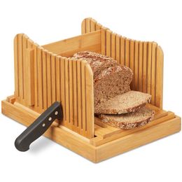 Relaxdays Brotschneidehilfe, verstellbare Schneidehilfe, Brot, Toast und Kuchen, Bambus, Brotbrett mit Krümelfach, natur