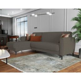 Dmora Schlafsofa Angel, Eckschlafsofa mit umkehrbarer Halbinsel, modernes Containersofa mit Chaiselongue und 3 Kissen, Cm 230x153h85, Braun