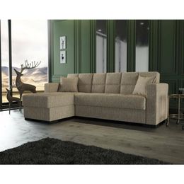 Dmora - Schlafsofa Ddajca, Eckschlafsofa mit umkehrbarer Halbinsel, Aufbewahrungssofa für Wohnzimmer mit chaiselongue und 2 Kissen, 230x150h81 cm,