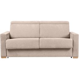 Miliboo - Schlafsofa mit verstellbaren Kopfstützen für 3 Personen in beige-samtigem Effektgewebe mit einer Matratze von 18 cm noro