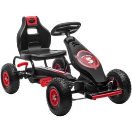 HOMCOM Gokart, Kinderfahrzeug mit verstellbarem Sitz, Tretfahrzeug mit Gummireifen, Pedal und Handbremse, Kettcar für 5-12 Jahre Kinder, Outdoor, Rot