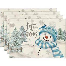 CCYKXA Weihnachts-Tischsets, 6er-Set, Schneemann-Blau, 30 x 45 cm, waschbare Tischsets für Küche, Winter-Party-Dekoration