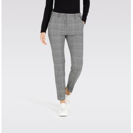 Chinohose MAC "CHINO turn up", Damen, Gr. 42, N-Gr, weiß (ivory check), Web, Obermaterial: 66% Polyester, 30% Viskose, 4% Elasthan, kariert, casual, gerade, unten schmal 7/8-Länge, Hosen