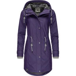 Regenjacke PEAK TIME "L60042", Damen, Gr. XS (34), lila, Obermaterial: 100% Polyurethan, Futter 1: 100% Polyester, Futter 2: 60% Baumwolle, 40% Polyester, Wattierung: 100% Polyester, modisch, tailliert ca. Mitte Oberschenkel, Langarm Ärmel ohne Ärmelschlitz normaler Saum, Jacken, stylisch taillierter Regenmantel für Damen