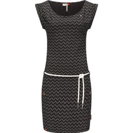 Jerseykleid Ragwear "Tag Zig Zag", Damen, Gr. XL (42), Normalgrößen, grau (anthra), 100% Baumwolle, modisch, tailliert ca. Mitte Oberschenkel, Rundhals, Kurzarm Ärmel ohne Ärmelschlitz, Kleider, stylisches Shirtkleid mit coolem Print u. Bindekordel