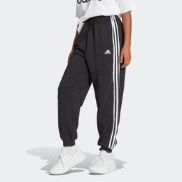 Sporthose adidas Sportswear "ESSENTIALS 3STREIFEN FRENCH TERRY LOOSEFIT HOSE", Damen, Gr. S, N-Gr, schwarz-weiß (schwarz, weiß), Obermaterial: 100% Baumwolle, clean, sportlich, Hosen