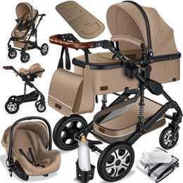 Kesser® Loops 3 in 1 Kinderwagen Kombikinderwagen Komplettset incl. Babywanne & Buggy Sportsitz & Auto-Babyschale - Voll-Gummireifen - Wickeltasche/Regenschutz/Kindertisch Set