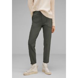 Jogger Pants Street One, Damen, Gr. 42, Länge 28, grün (grauish atlantic grün), Stoff, 95% Polyamid, 5% Elasthan, unifarben, casual, loose fit lang, Hosen, Middle Waist