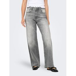 High-waist-Jeans Only "ONLMADISON BLUSH HW WID DNM REA0938 NOOS", Damen, Gr. XS (34), Länge 32, blau (light grau denim), Denim/Jeans, Obermaterial: 82% Baumwolle, 16% Polyester, 2% Elasthan, unifarben, modisch, Jeans