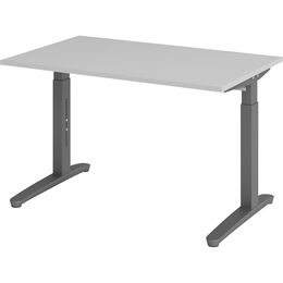 eurokraft pro ANNY - Schreibtisch mit C-Fußgestell, höhenverstellbar 650 - 850 mm, Breite 1200 mm, lichtgrau / graphit
