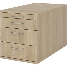 eurokraft pro Rollcontainer, 1 Utensilienschub, 3 Materialschübe, Tiefe 800 mm, Eiche
