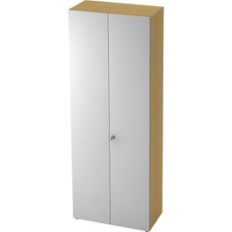 eurokraft pro Aktenschrank, Flügeltüren, 5 Fachböden, Buche / alusilber