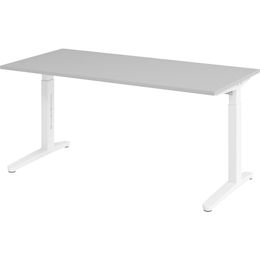eurokraft pro ANNY - Schreibtisch mit C-Fußgestell, höhenverstellbar 650 - 850 mm, Breite 1600 mm, lichtgrau / weiß