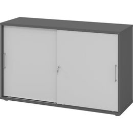 eurokraft pro Schiebetürenschrank, Höhe 748 mm, 1 Fachboden, graphit / lichtgrau
