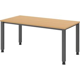 eurokraft pro Schreibtisch, 4-Fuß-Gestell, Breite 1600 mm, graphit / Buche