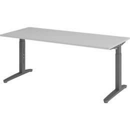 eurokraft pro ANNY - Schreibtisch mit C-Fußgestell, höhenverstellbar 650 - 850 mm, Breite 1800 mm, lichtgrau / graphit