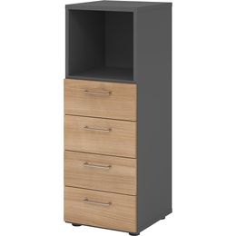 eurokraft pro Regalschrank, 1 Fach offen / 4 Schubladen, graphit / Nussbaum