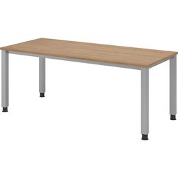 eurokraft pro Schreibtisch, 4-Fuß-Gestell, Breite 1800 mm, alusilber / Nussbaum