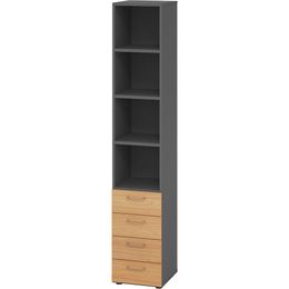 eurokraft pro Regalschrank, 3 Fachböden / 4 Schubladen, graphit / Buche