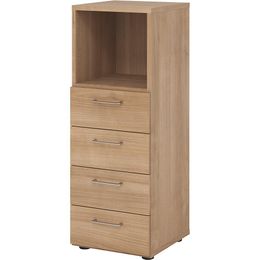 eurokraft pro Regalschrank, 1 Fach offen / 4 Schubladen, Nussbaum
