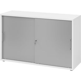 eurokraft pro Schiebetürenschrank, Höhe 748 mm, 1 Fachboden, weiß / alusilber