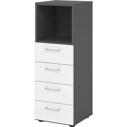 eurokraft pro Regalschrank, 1 Fach offen / 4 Schubladen, graphit / weiß