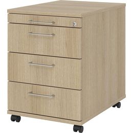 eurokraft pro Rollcontainer, 1 Utensilienschub, 3 Materialschübe, Tiefe 580 mm, Eiche