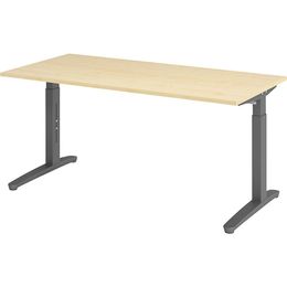 eurokraft pro ANNY - Schreibtisch mit C-Fußgestell, höhenverstellbar 650 - 850 mm, Breite 1600 mm, Ahorn-Dekor / graphit