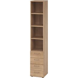 eurokraft pro Regalschrank, 3 Fachböden / 4 Schubladen, Nussbaum